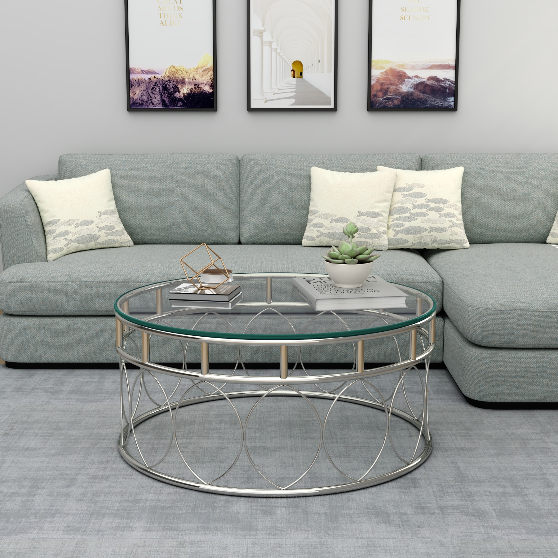 Stainless Steel Round Coffee Table with Glass Top - Rigidindustries