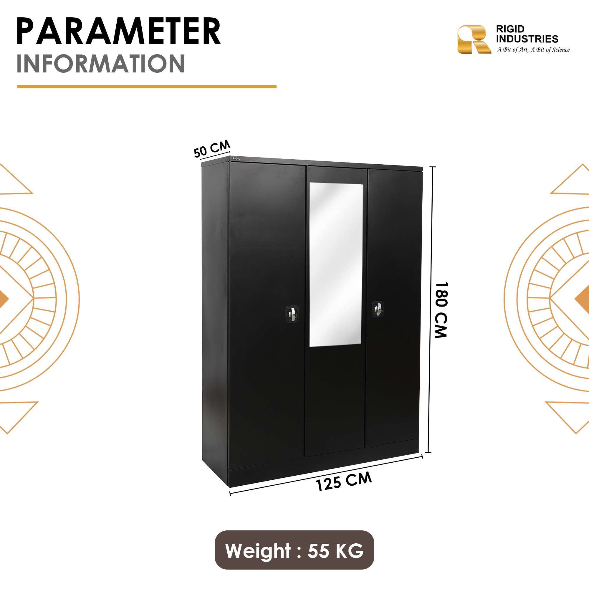 Steel 3 Door Home Cupboard with Front Door Mirror - Rigidindustries