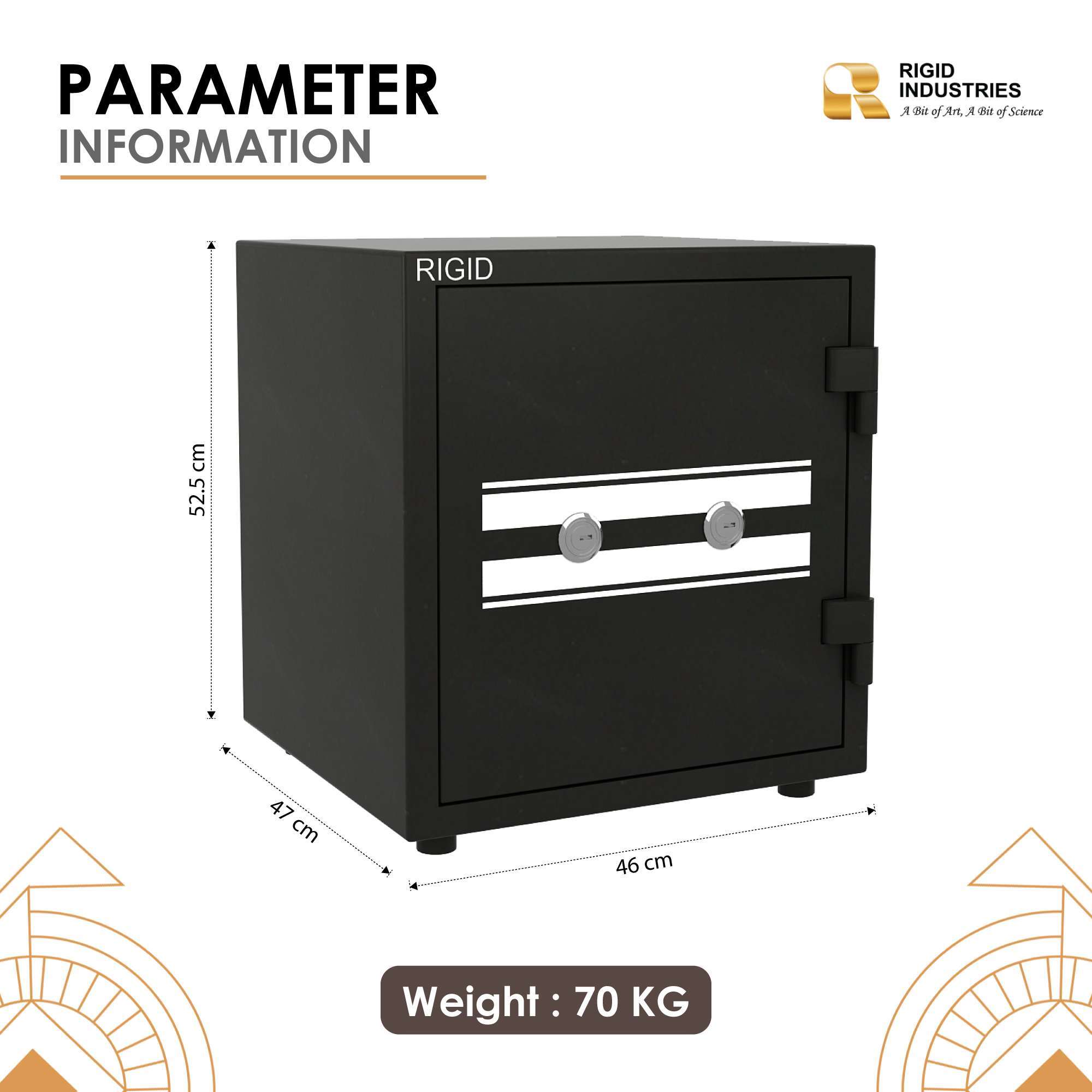 Fire Resistant Steel Safe with Dual Key Lock, 70Kg - Rigidindustries