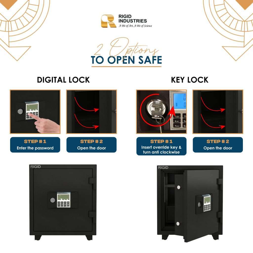 Fire Resistant Steel Safe with Digital & Key Lock, 50Kg - Rigidindustries