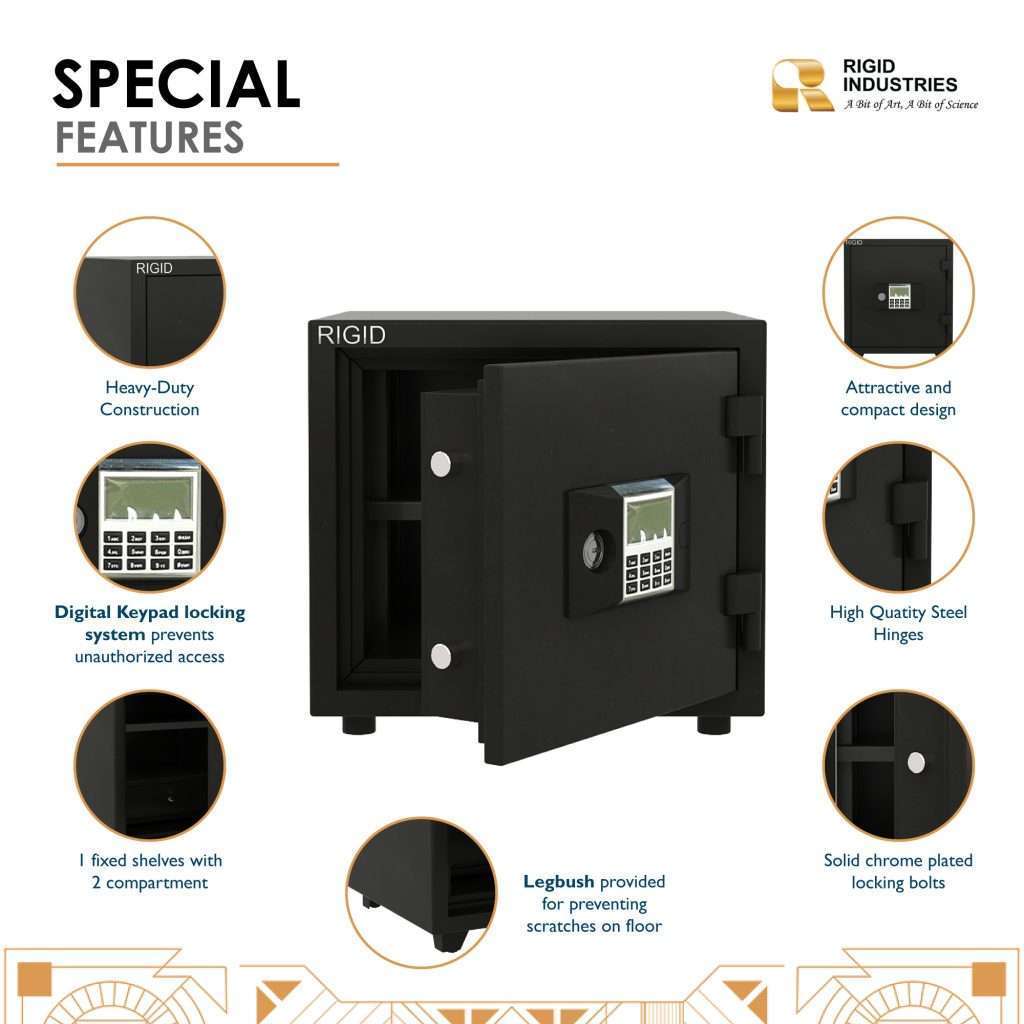 Fire Resistant Steel Safe with Digital & Key Lock, 50Kg - Rigidindustries