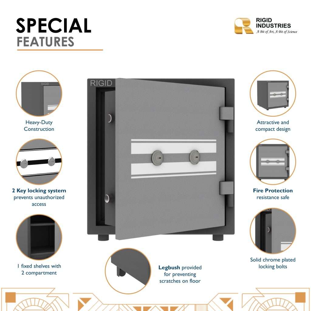 Fire Resistant Steel Safe with Dual Key Lock, 70Kg - Rigidindustries