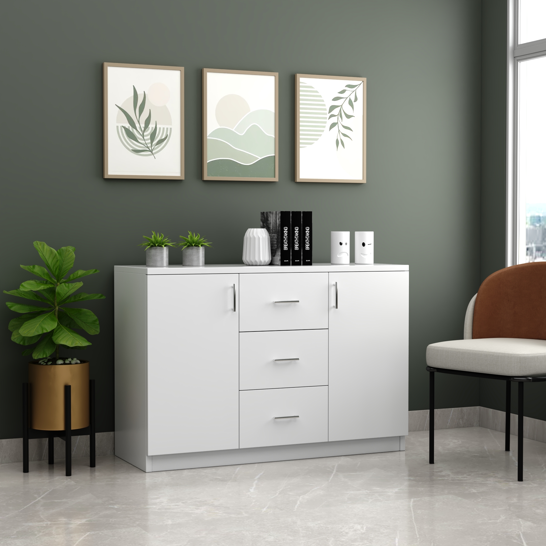 Wooden Ezra Low Height Storage Cabinet with Drawers - Rigidindustries