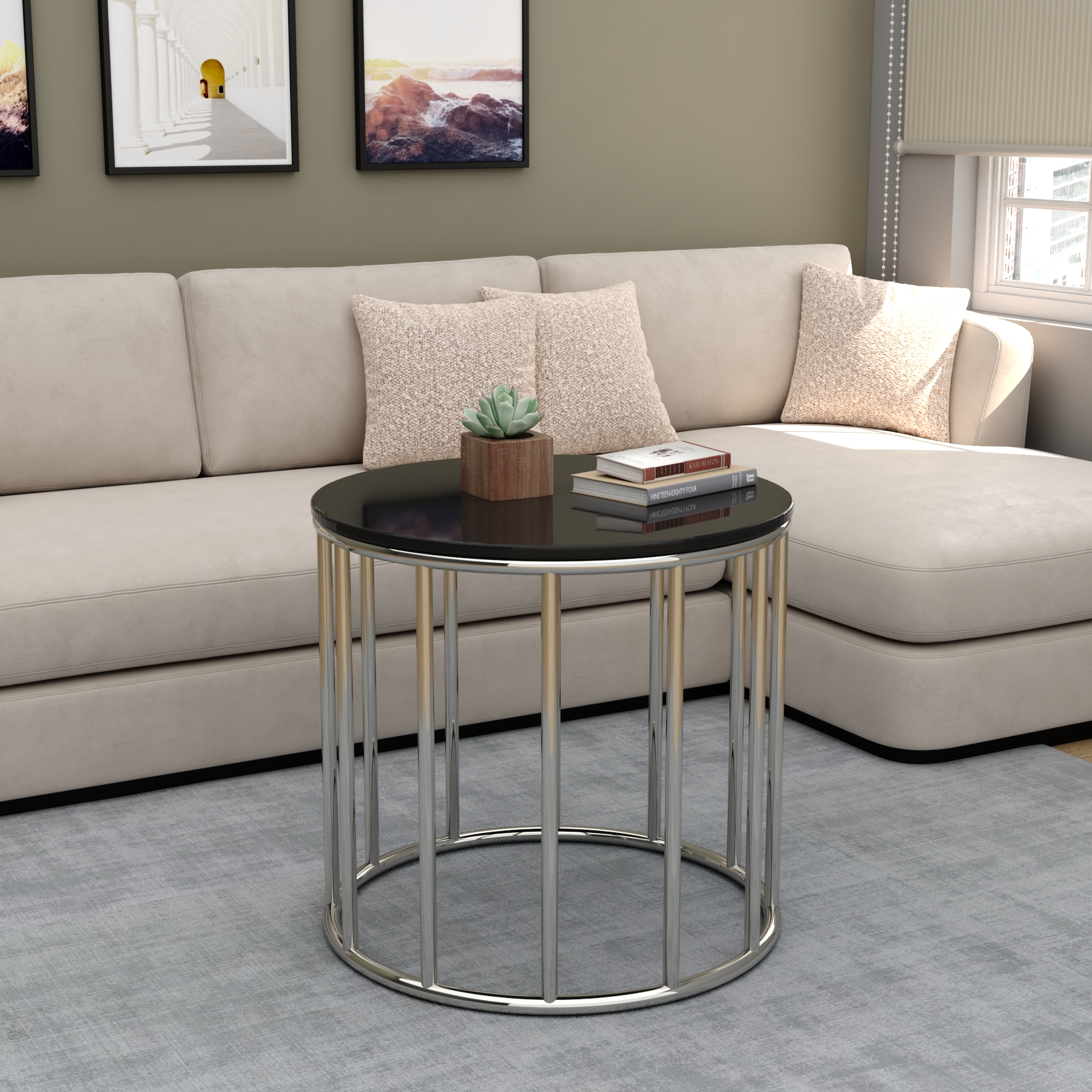 Stainless Steel Round Coffee Table with Glass Top - Rigidindustries