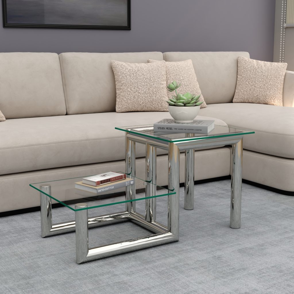 Stainless Steel Two Step Center Table with Glass Top - Rigidindustries