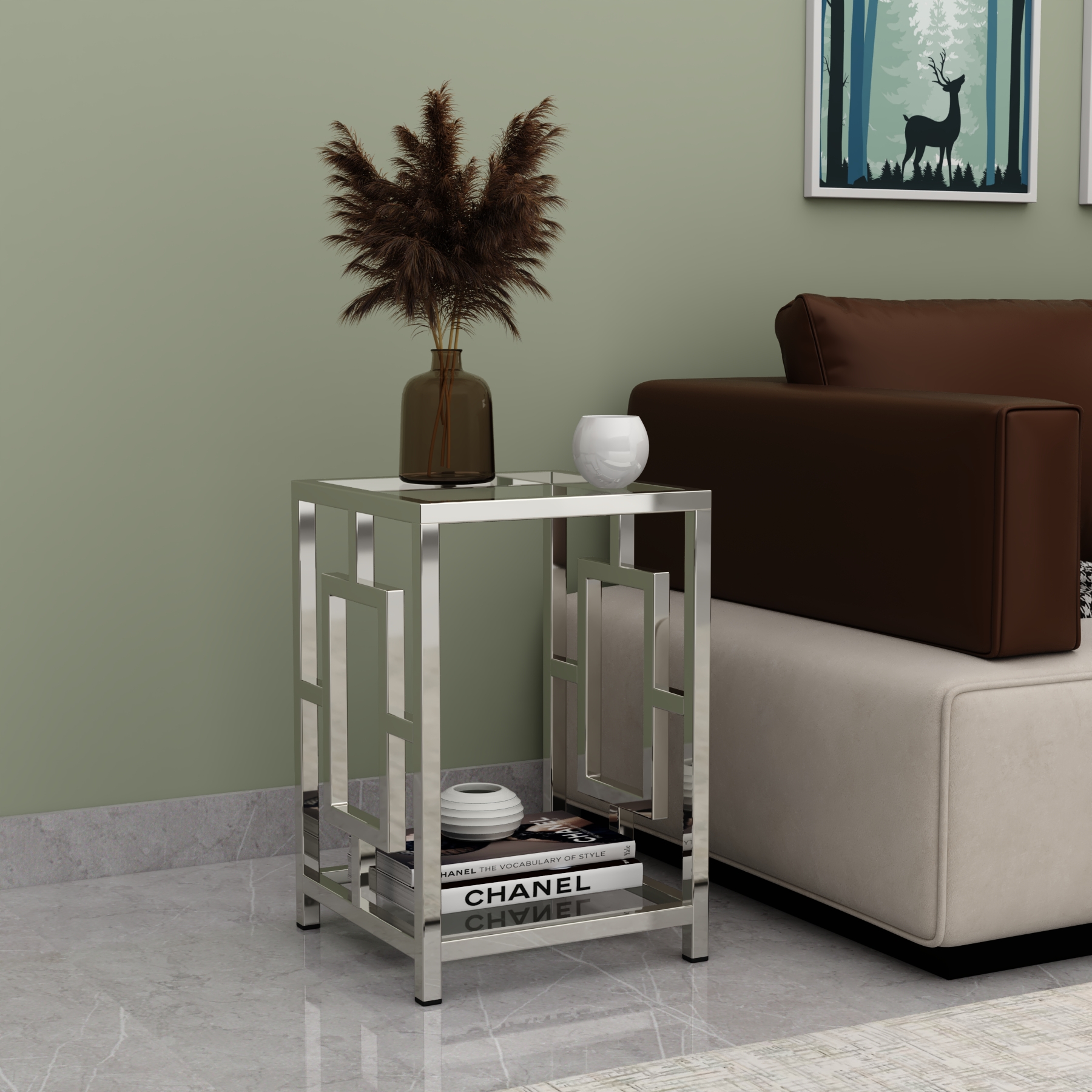 Stainless Steel Side Table with Glass Top - Rigidindustries
