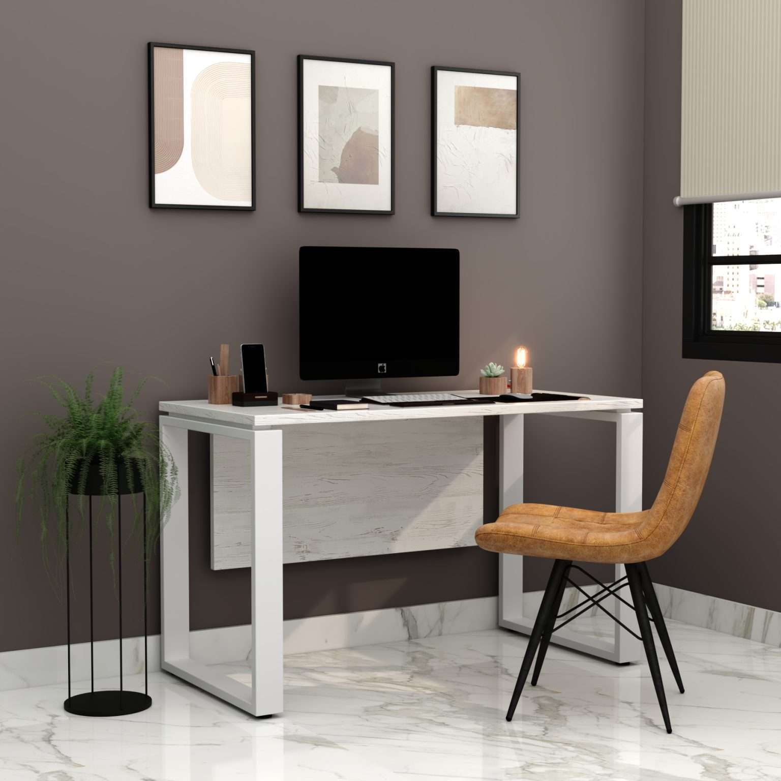 Steel Single Seater Workstation Desk with Wooden Top - Rigidindustries