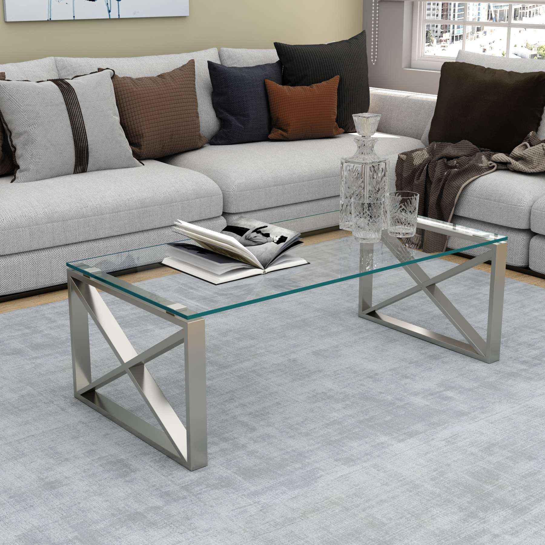Stainless Steel Coffee Table with Glass Top - Rigidindustries
