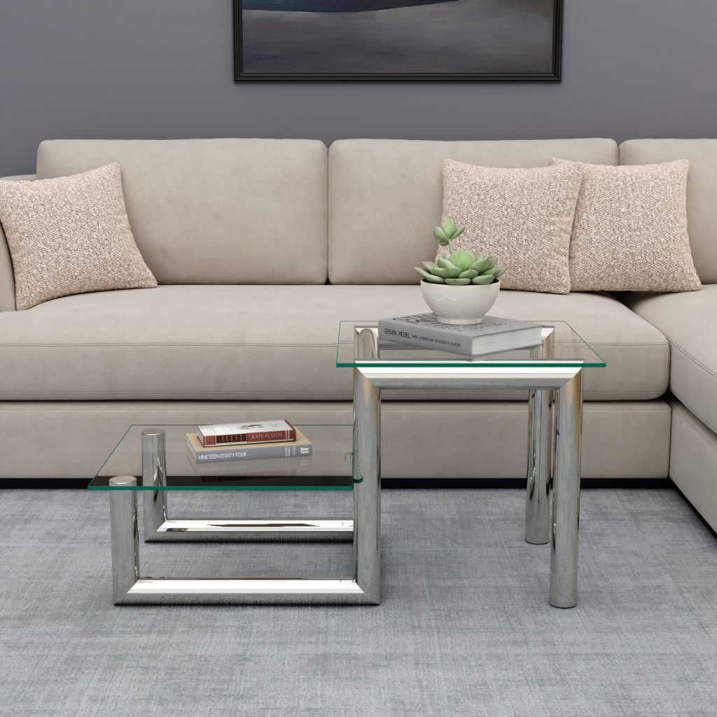 Stainless Steel Two Step Center Table with Glass Top - Rigidindustries