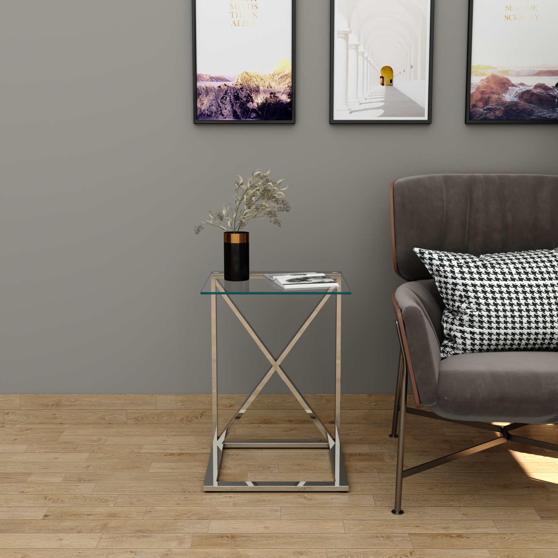 Stainless Steel C Shape End Table with Glass Top - Rigidindustries